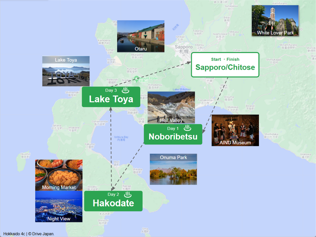 Hokkaido 4-Day Road Trip Itinerary C | Best driving routes planned by ...