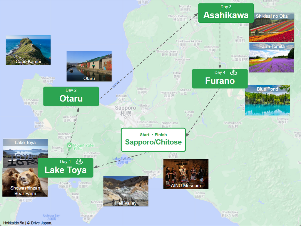 Hokkaido 5-Day Road Trip Itinerary A | Best driving routes planned by ...